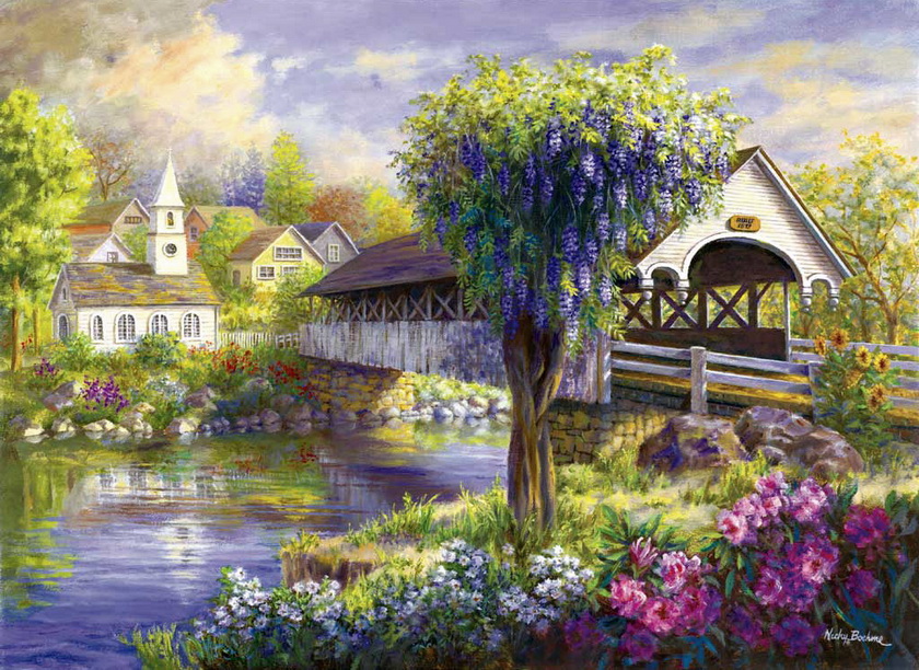Solve Covered Bridge by Nicky Boehme jigsaw puzzle online with 63 pieces