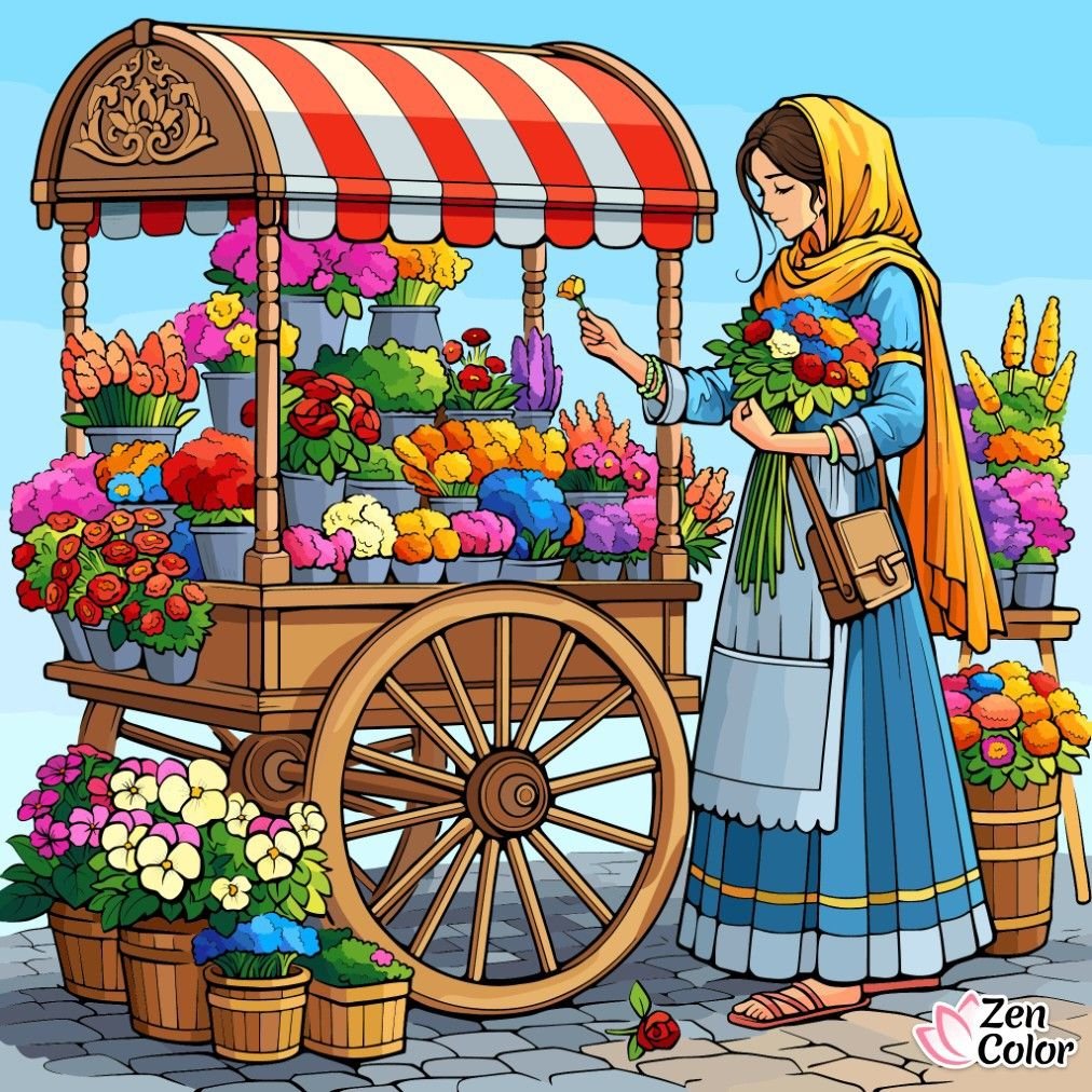 Jigsaw Puzzle | 81 pieces | PUZZLE - Lady At The Flower Cart | Jigidi