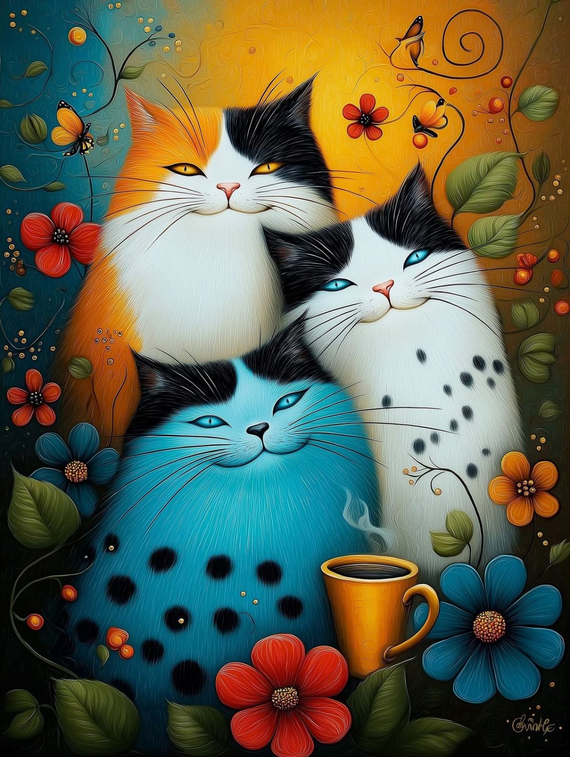 Solve Cat 199 : three fat cats * jigsaw puzzle online with 300 pieces