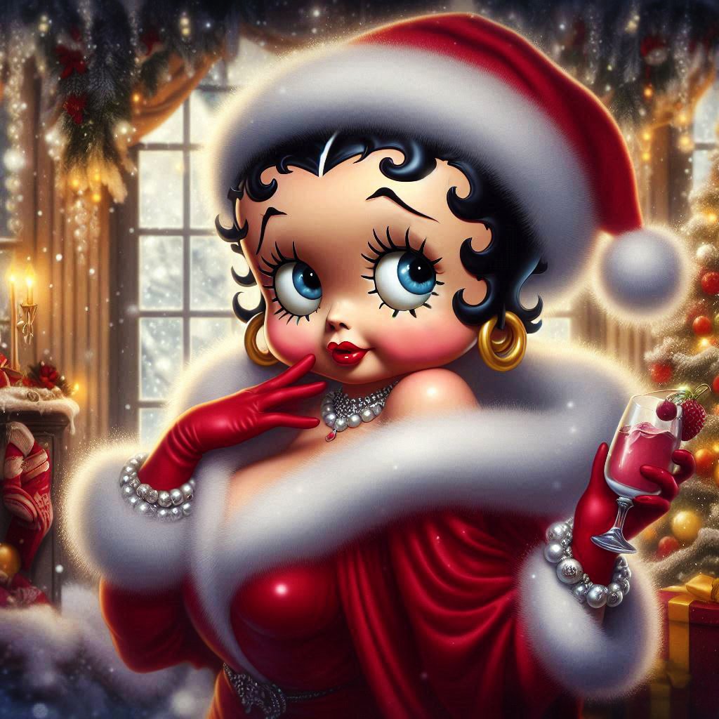 Jigsaw Puzzle | 64 pieces | Betty Boop enjoying a cocktail on Christmas ...