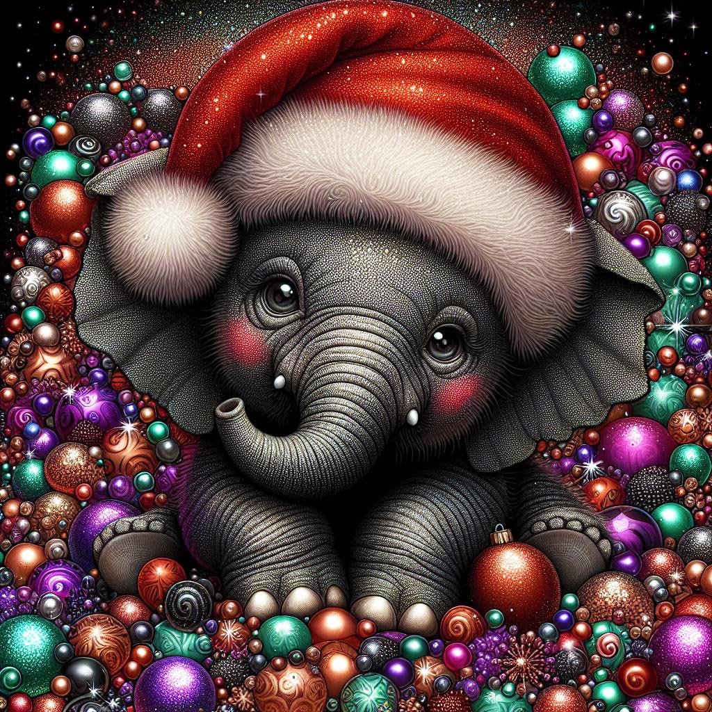 Jigsaw Puzzle | Elephant in a Santa hat (medium-graphite, style ...