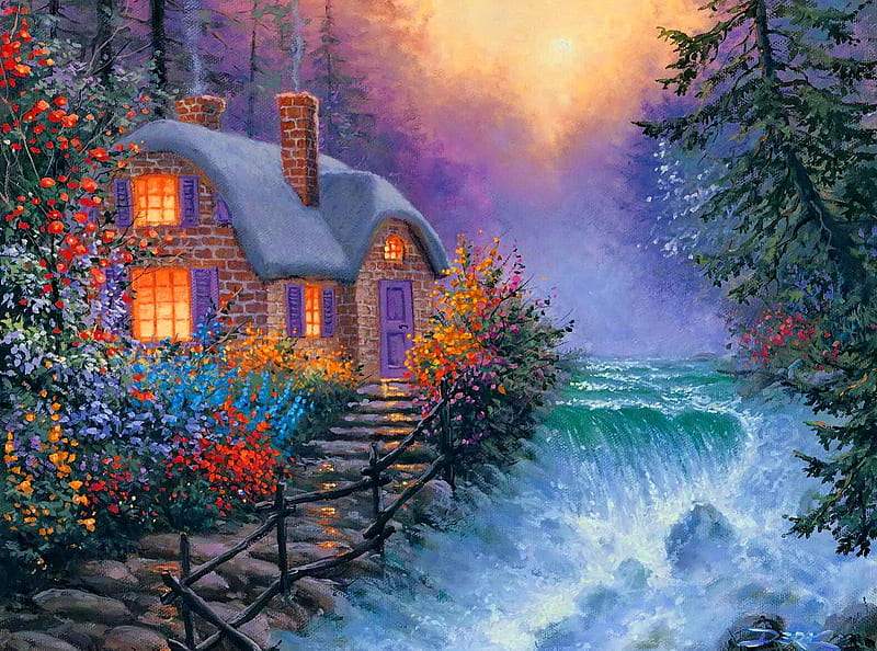 Solve rivers-edge-stream-fall-pretty-house-riverbank-shore-cottage ...