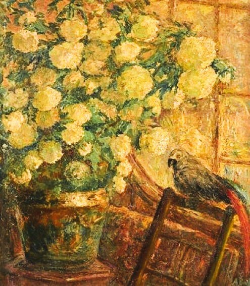 Solve Anna Block - (Belgian, 1848 - 1936) - Le Perroquet sur la Chaise ...