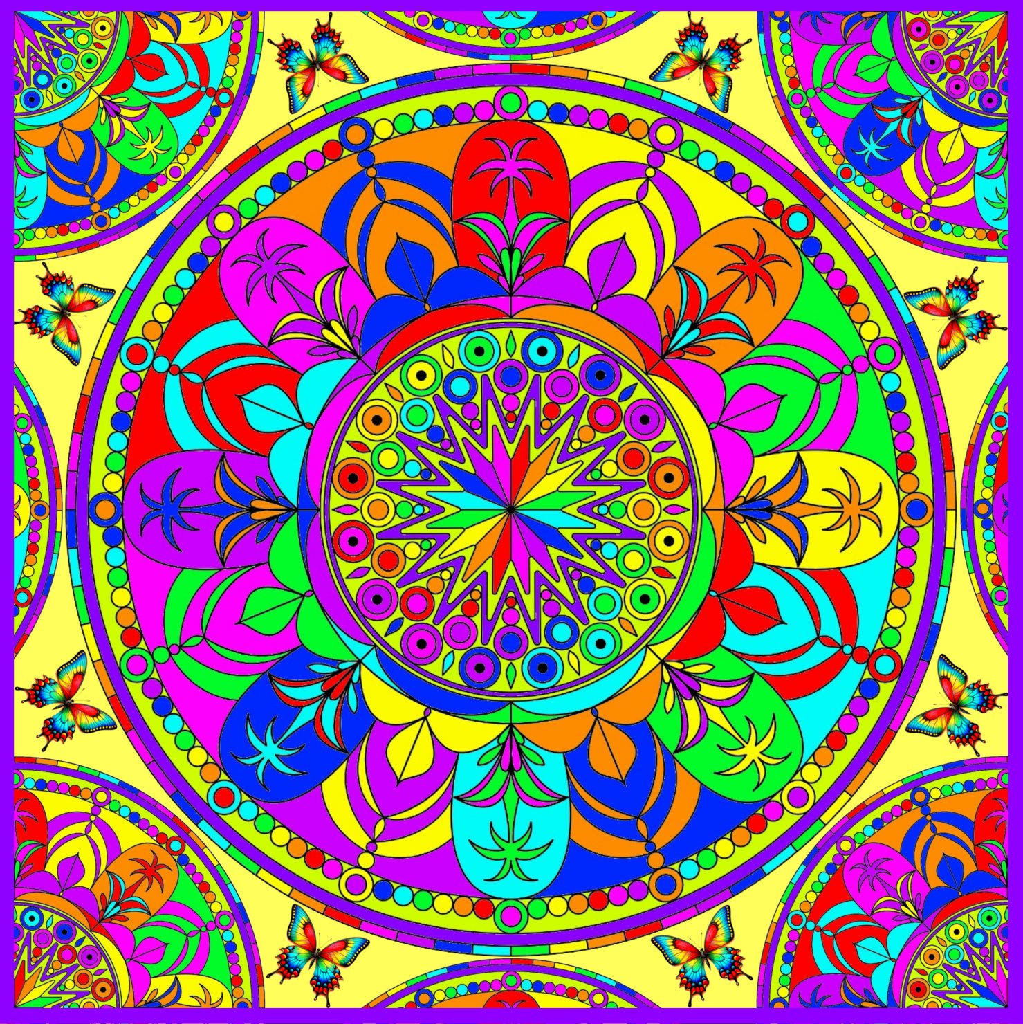 Solve Mandala Rainbow and Butterflies 6 jigsaw puzzle online with 196 ...