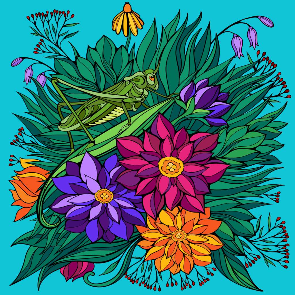 Solve grasshopper flowers jigsaw puzzle online with 121 pieces