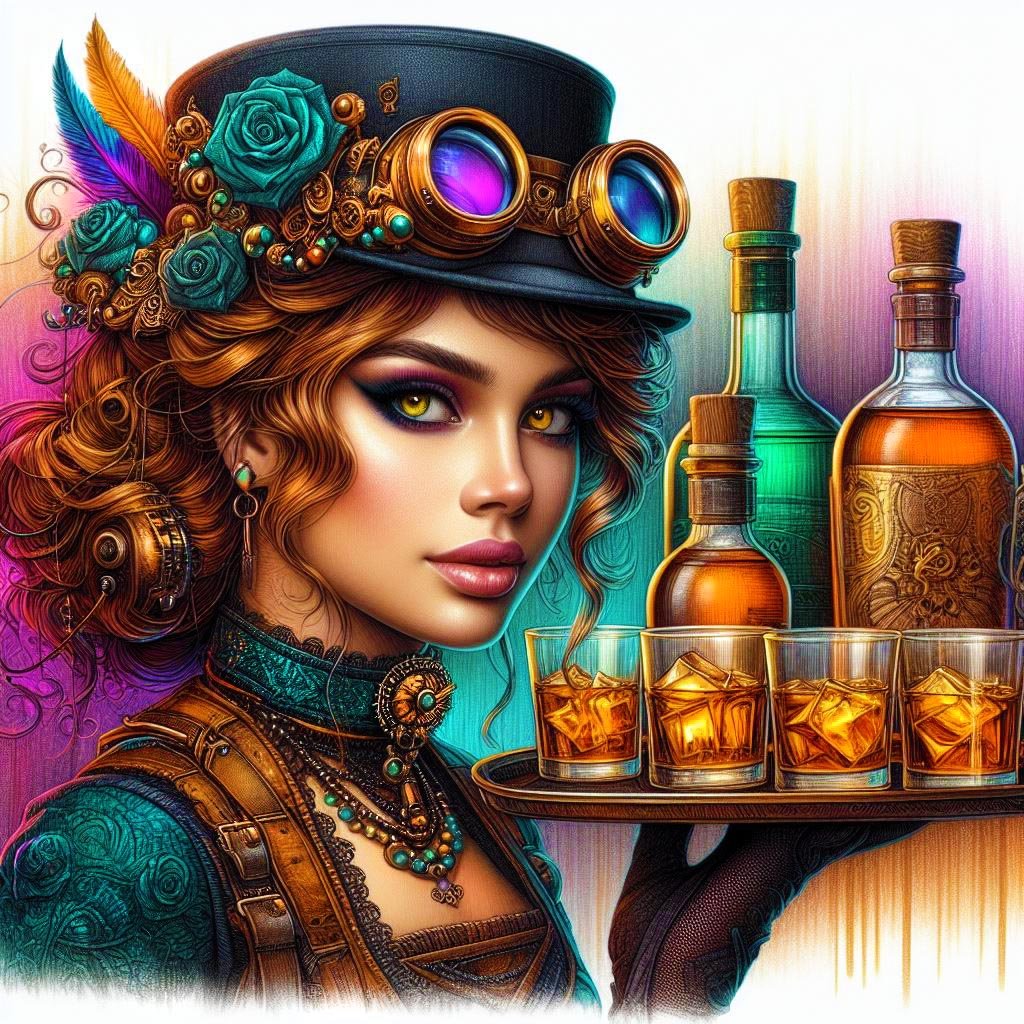 Solve Amber the Steam Punk bar waitress jigsaw puzzle online with 81 pieces
