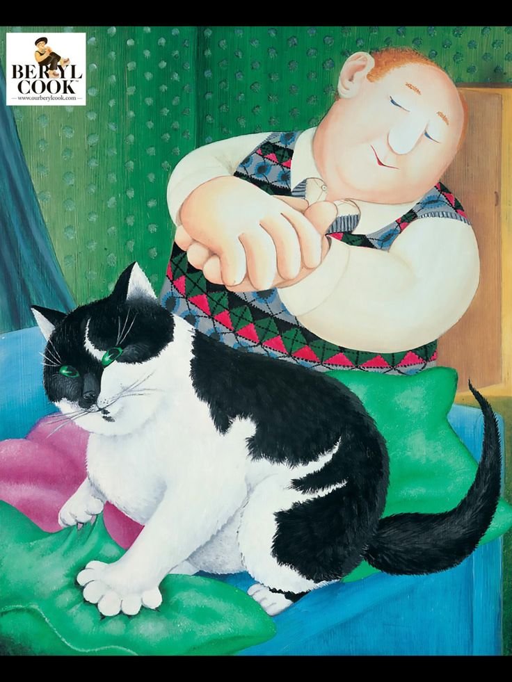 Solve Beryl Cook - The Cat jigsaw puzzle online with 48 pieces