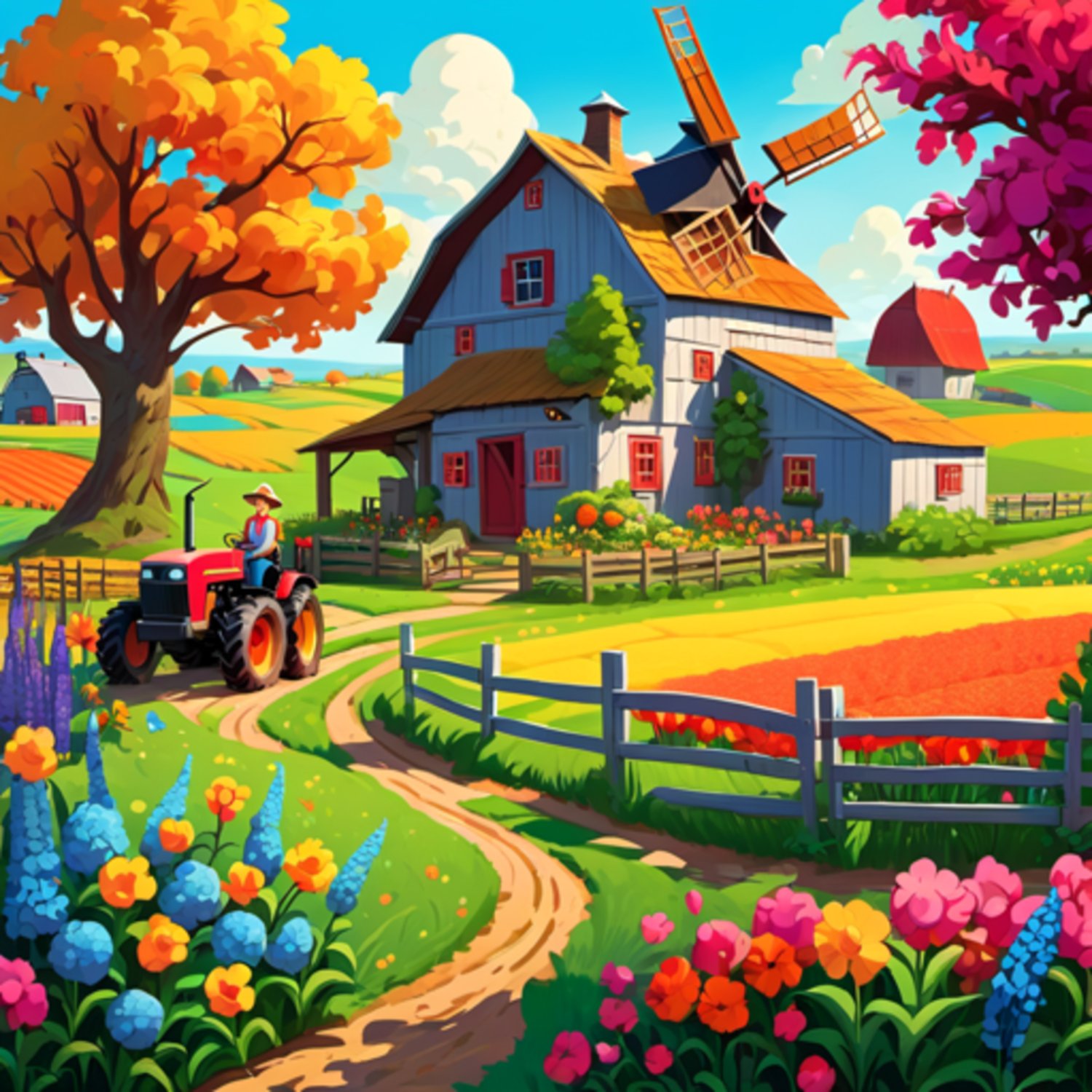 Solve Bright on the Farm jigsaw puzzle online with 256 pieces