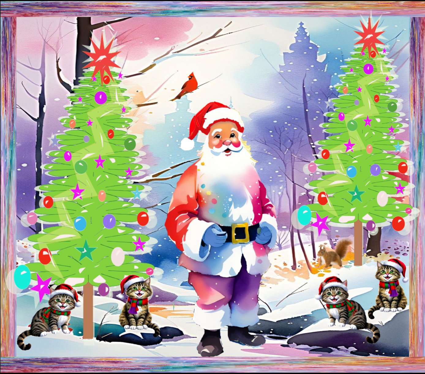 Solve Winter Santa and Cats jigsaw puzzle online with 195 pieces