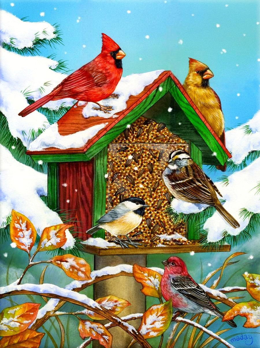 Solve Birds in winter jigsaw puzzle online with 63 pieces