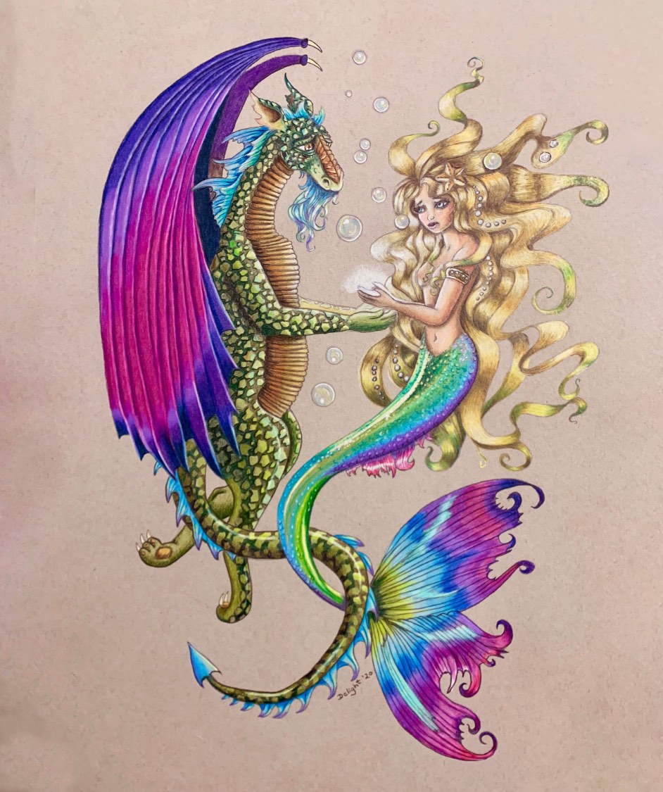 Solve A Dragon & Her Mermaid jigsaw puzzle online with 20 pieces