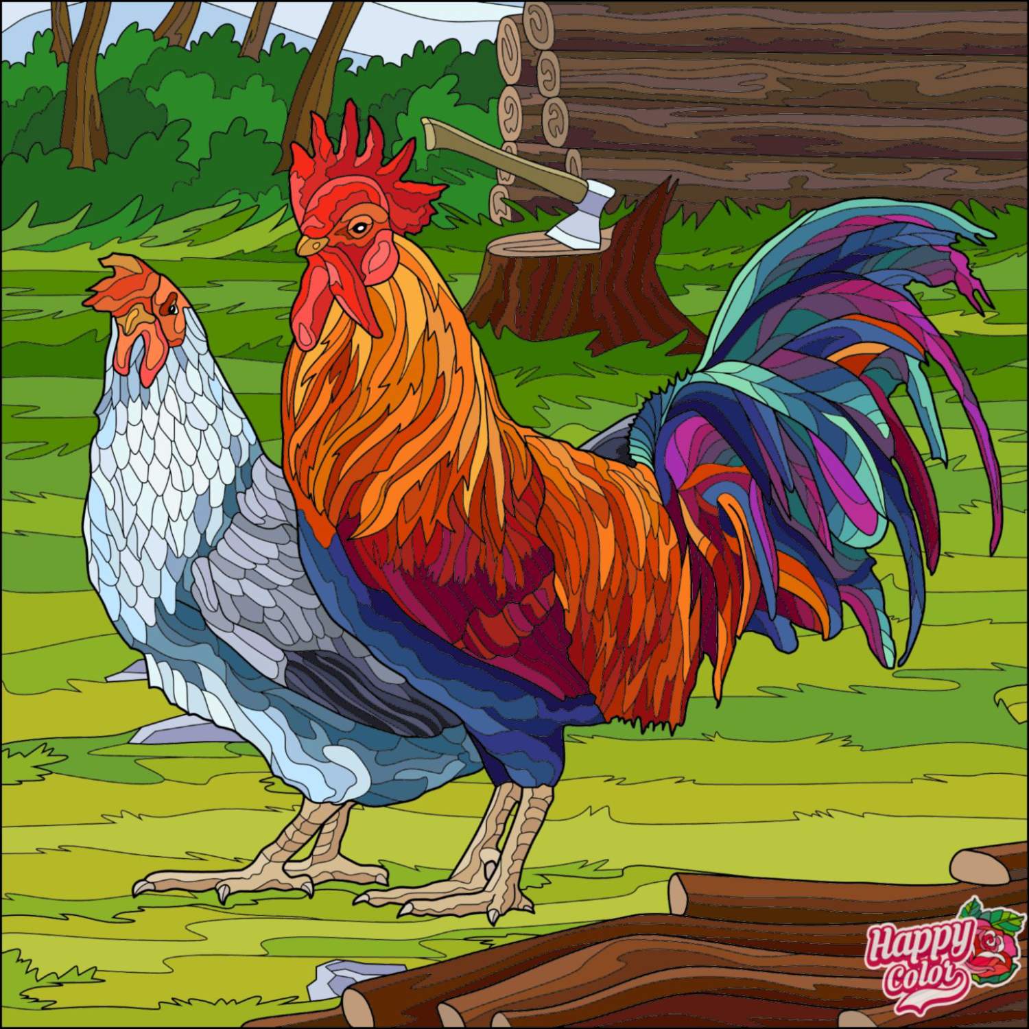 Solve PUZZLE - Hen And Rooster jigsaw puzzle online with 196 pieces