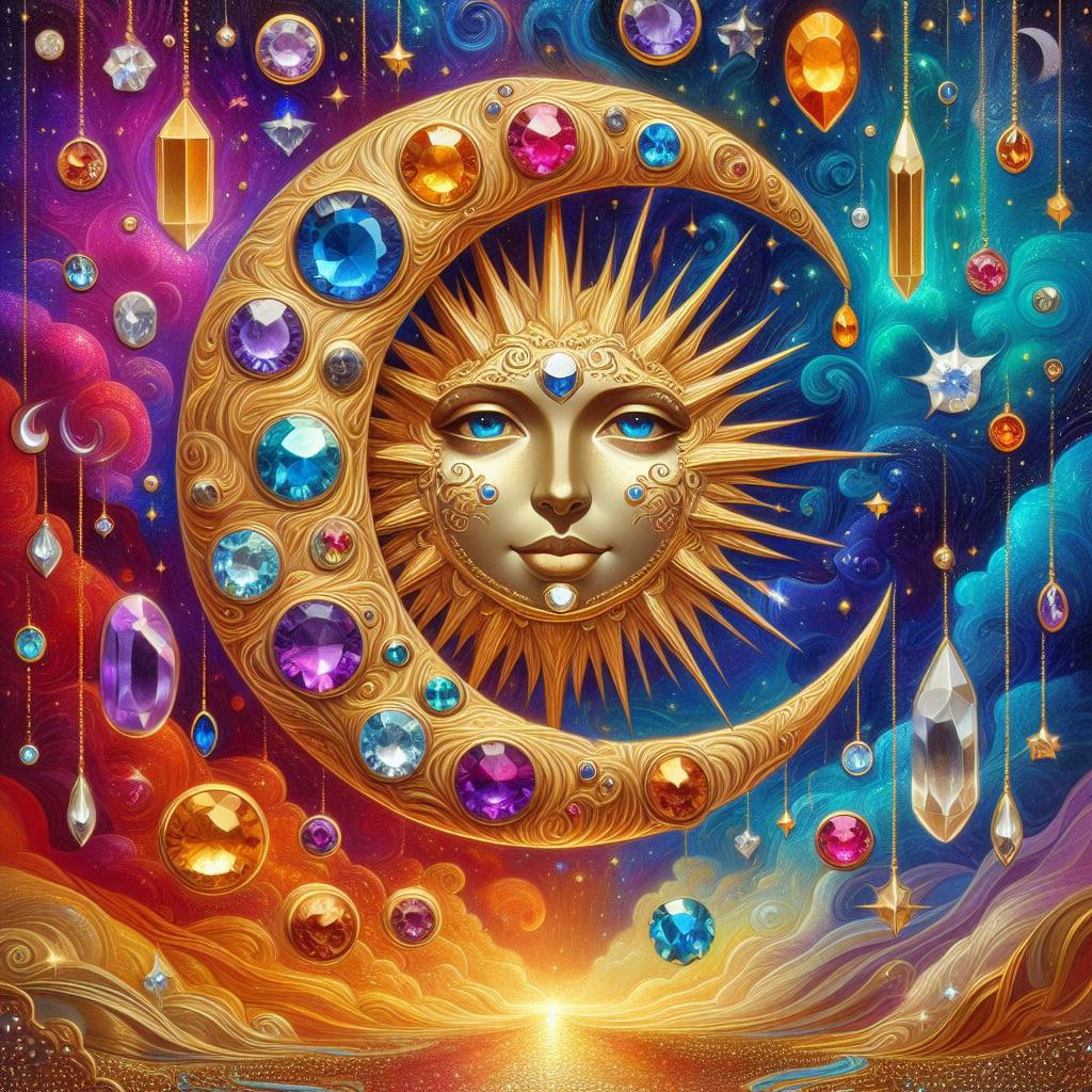 Solve Celestial Crescent Moon & Sun jigsaw puzzle online with 49 pieces