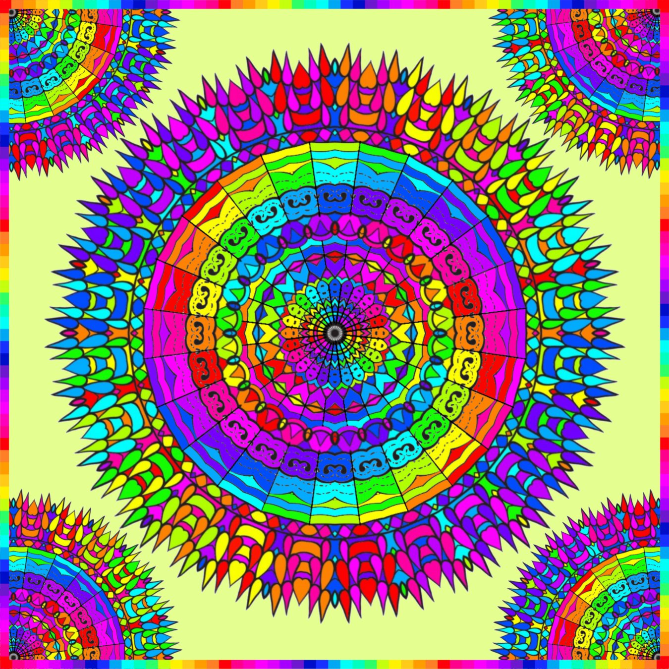 Solve Mandala Rainbow Spikes 1 jigsaw puzzle online with 49 pieces
