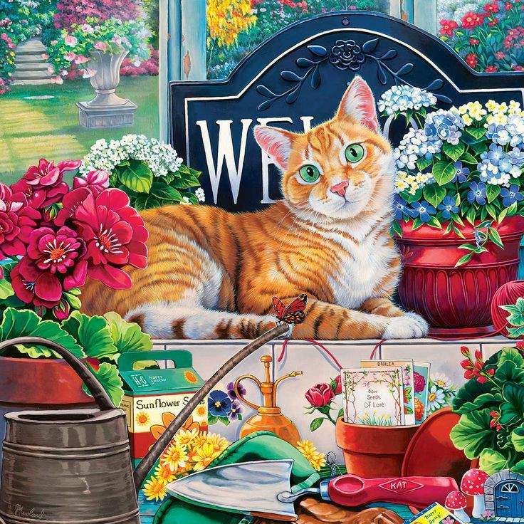 Solve Cat In The Garden Jigsaw Puzzle Online With 64 Pieces