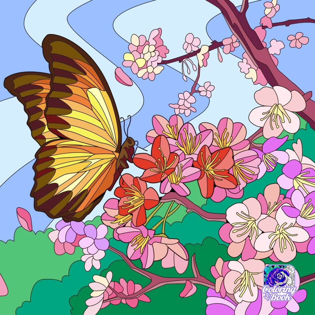Solve Flowers and a Butterfly jigsaw puzzle online with 169 pieces
