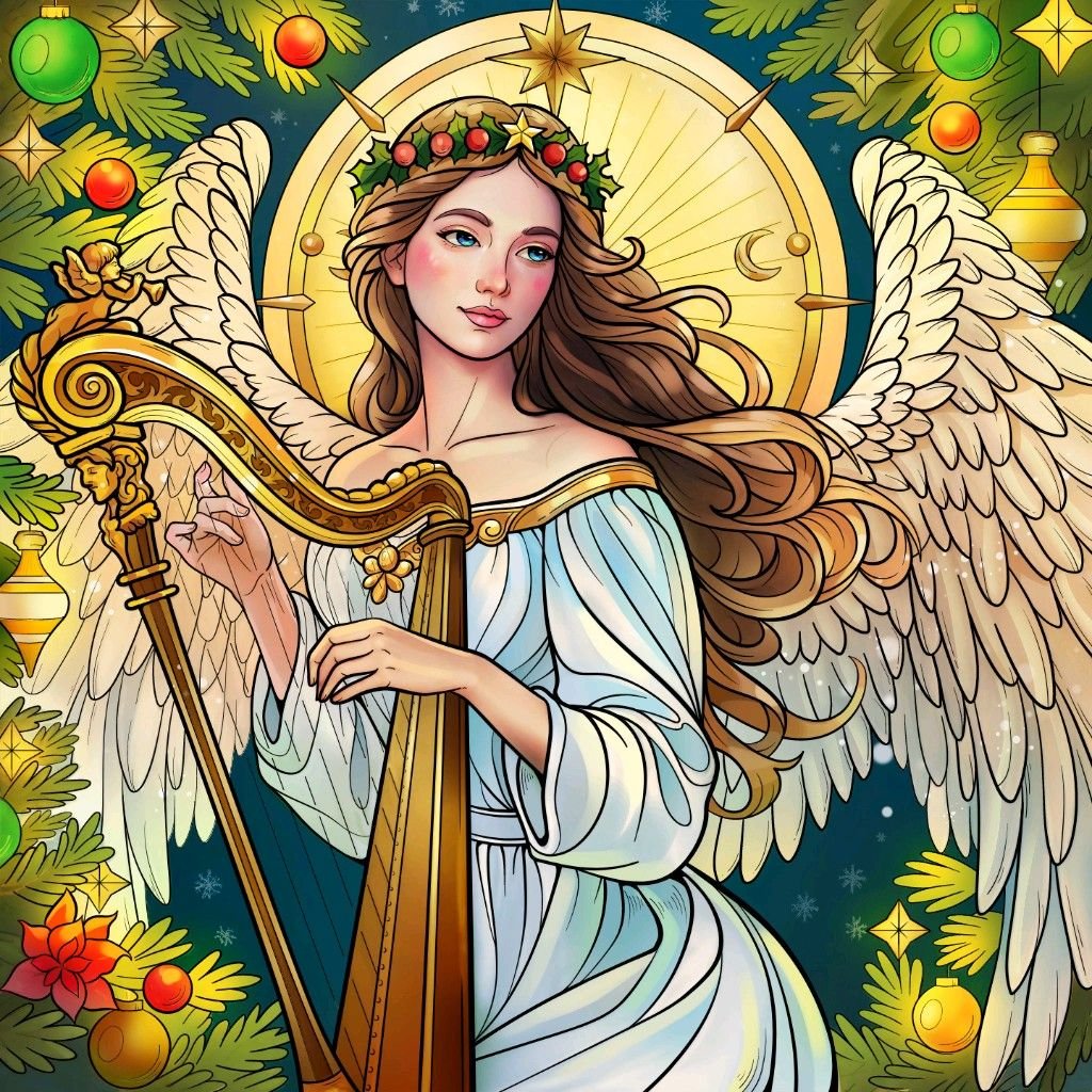Solve PUZZLE - Angel With A Harp jigsaw puzzle online with 81 pieces