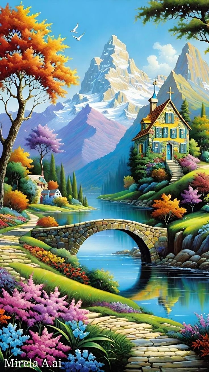 Solve Mountain scene jigsaw puzzle online with 60 pieces