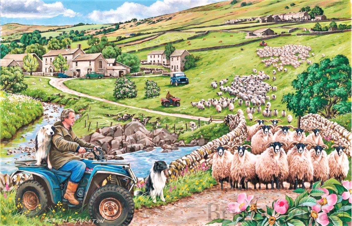 Solve ROUND-UP AT THE SHEEP FARM jigsaw puzzle online with 126 pieces