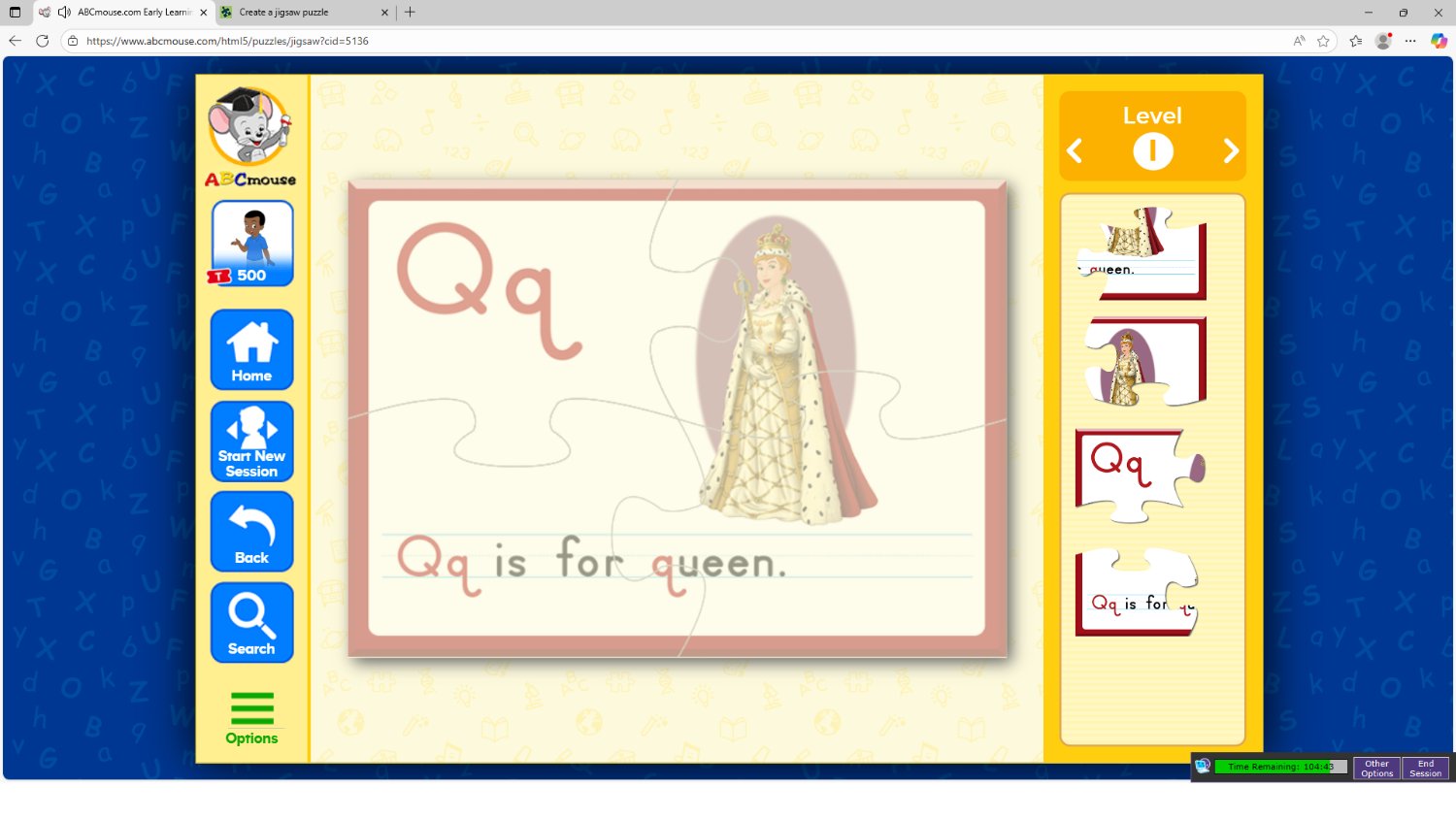 Solve Qq is for queen jigsaw puzzle online with 15 pieces