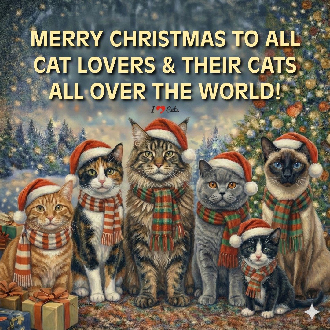 Solve Cat Lovers Merry Christmas jigsaw puzzle online with 64 pieces