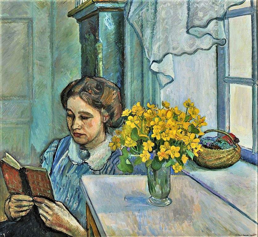 Solve Lydia reading jigsaw puzzle online with 90 pieces