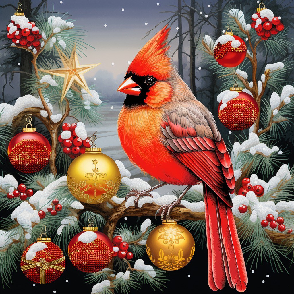 Solve Christmas Cardinal - art jigsaw puzzle online with 49 pieces