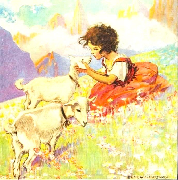 Solve Jessie Willcox Smith's Heidi with goats on a flowered field ...
