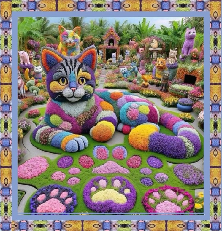 Solve Kitty Kat Garden jigsaw puzzle online with 49 pieces