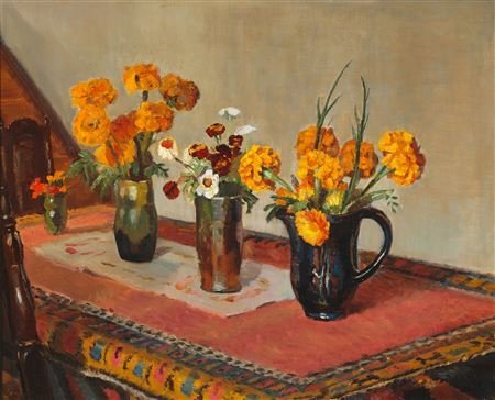 Solve Helga Ancher - (Danish, 1883 - 1964) - Flowers on a Table in the ...