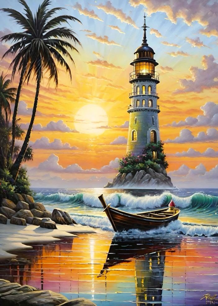 Solve Great Lighthouse at Sunset..... jigsaw puzzle online with 24 pieces