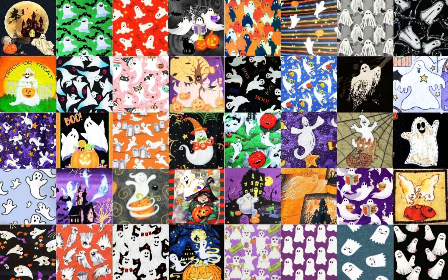 Solve PATCHWORK GHOSTS (MOSTLY BENIGN) jigsaw puzzle online with 77 pieces
