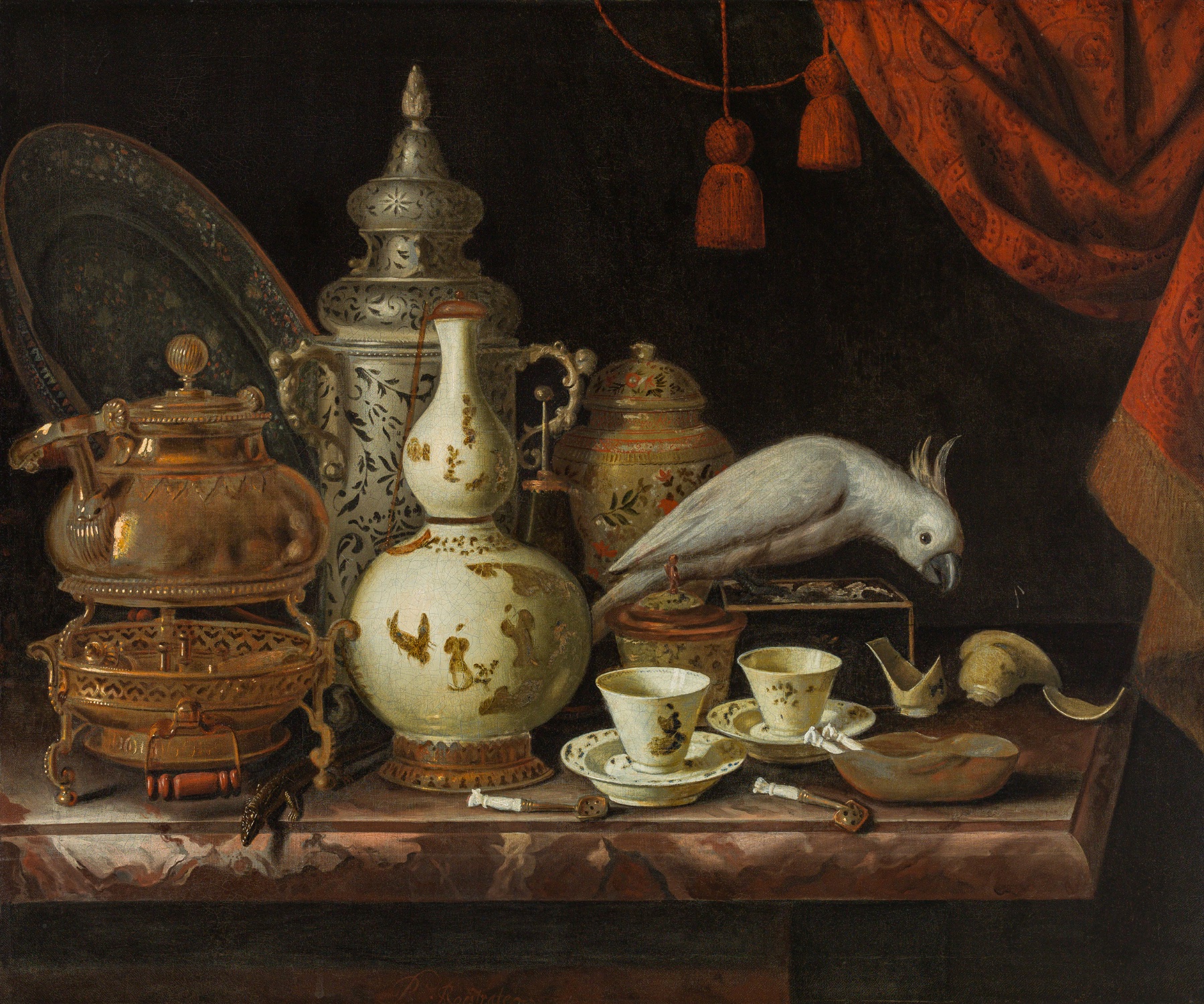 Solve Still life with porcelain, silver and cockatoo, Pieter Gerritsz van Roestraten, ca. 1660 ...