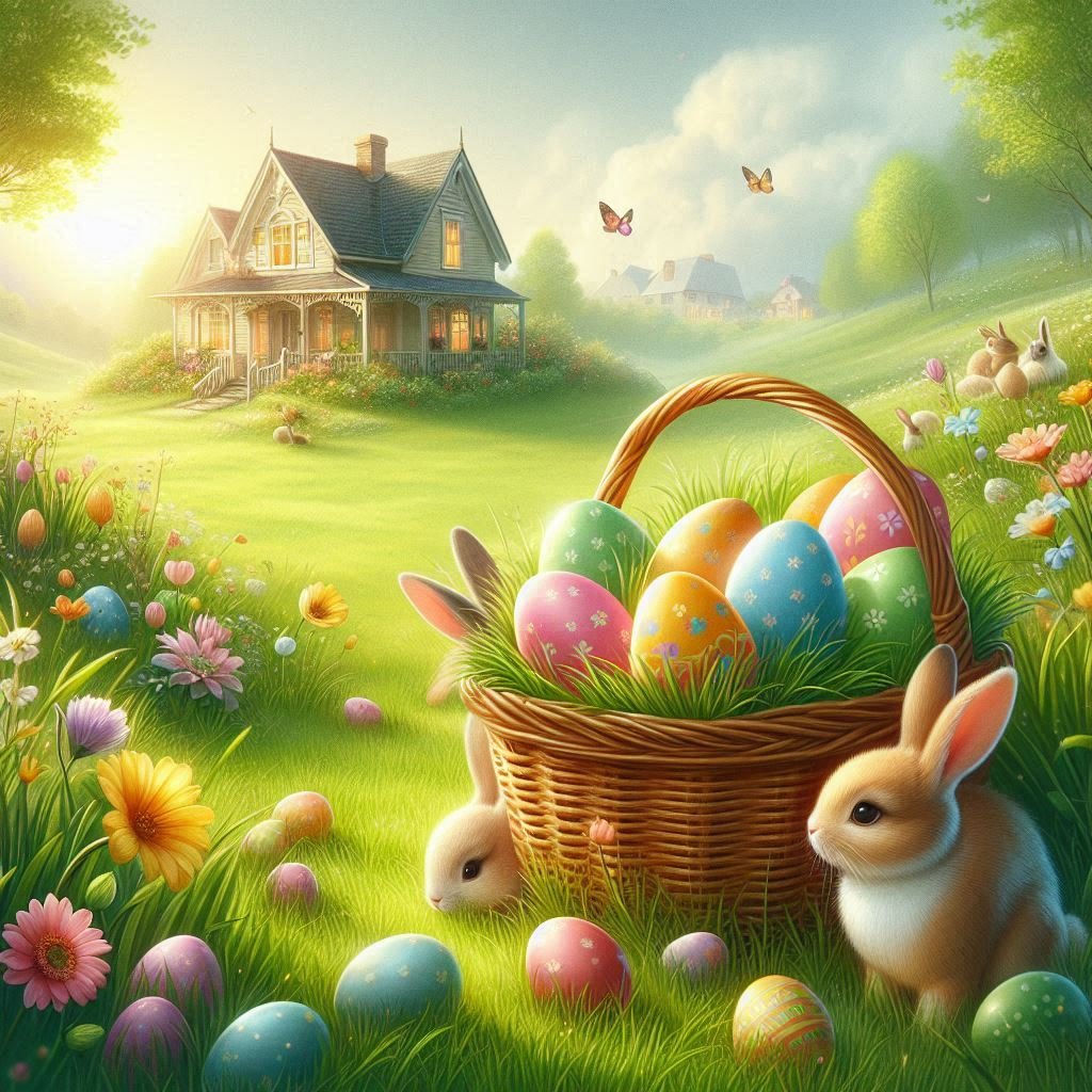 Solve Easter Bunnies jigsaw puzzle online with 49 pieces