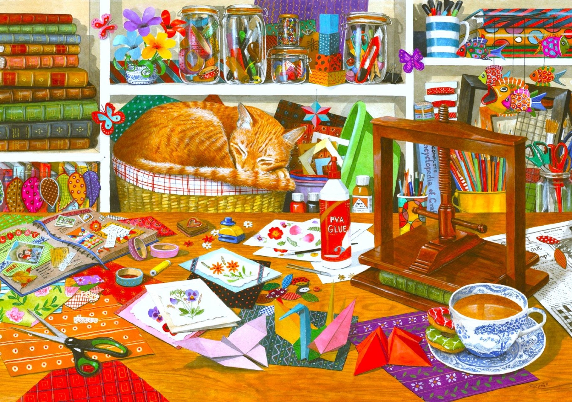 Solve Asleep in the Craft Room jigsaw puzzle online with 352 pieces