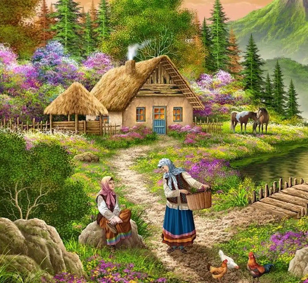 Solve Sąsiadki wiejskie ploteczki jigsaw puzzle online with 196 pieces
