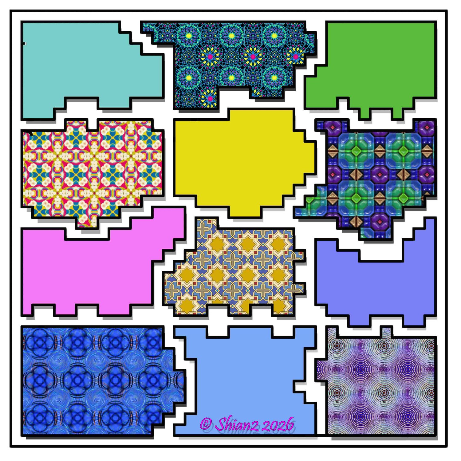 Solve 1 Dozen Crazy Patches jigsaw puzzle online with 169 pieces