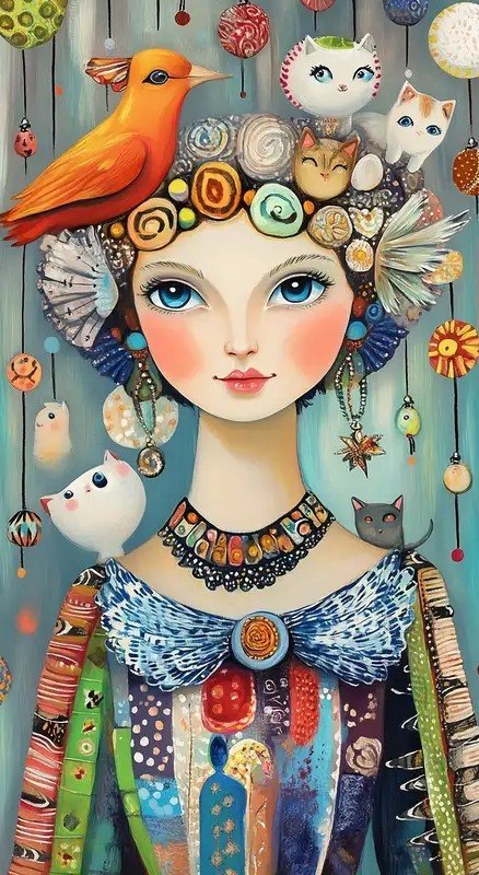 Solve Lady with Cats in her hat * jigsaw puzzle online with 91 pieces