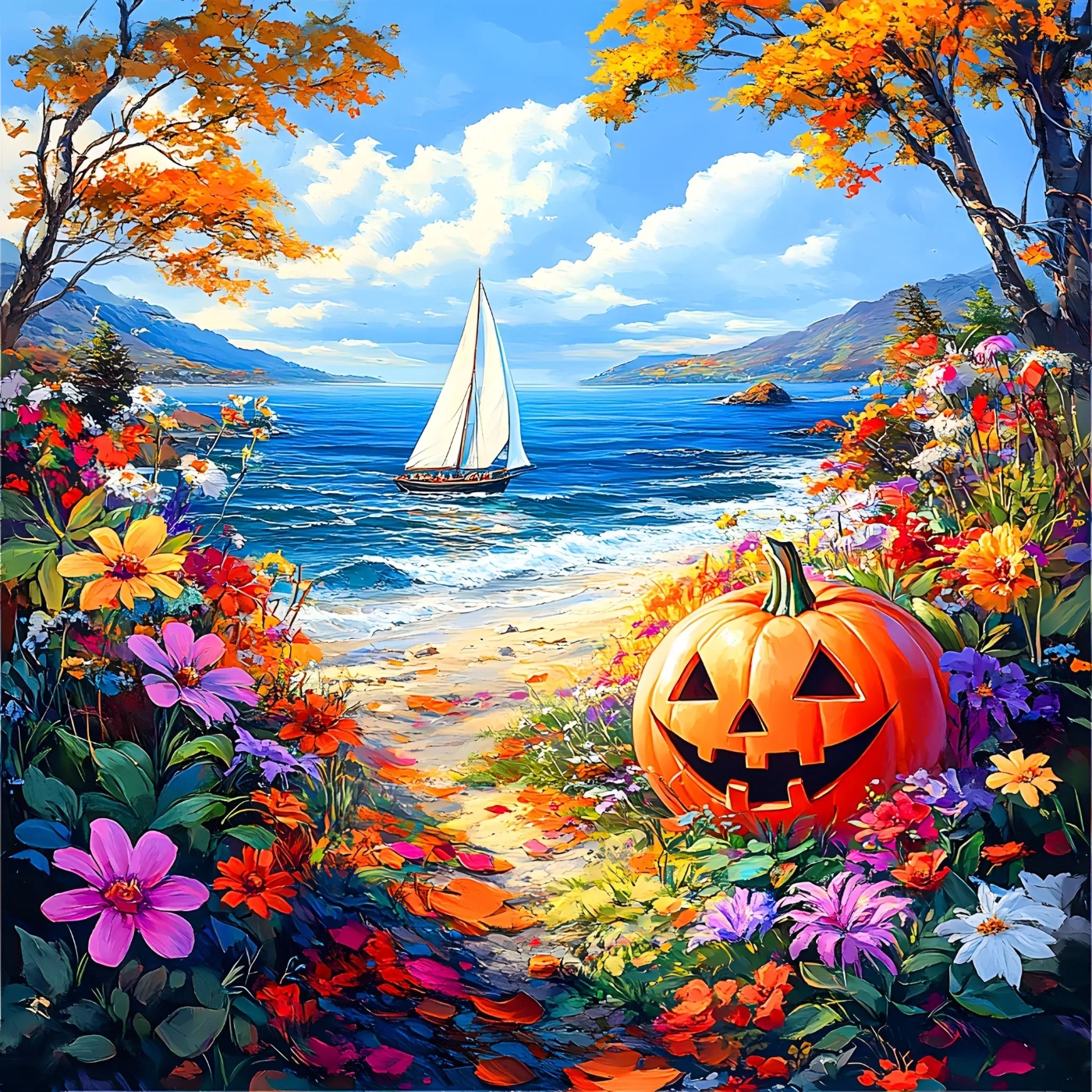 Solve Pumpkin Beach 49 jigsaw puzzle online with 49 pieces