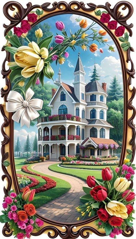 Solve Flower Frame Around the House jigsaw puzzle online with 45 pieces