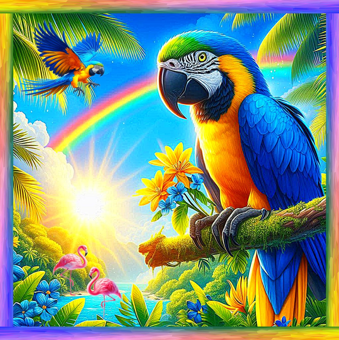 Solve AI Blue and Yellow Macaw jigsaw puzzle online with 16 pieces