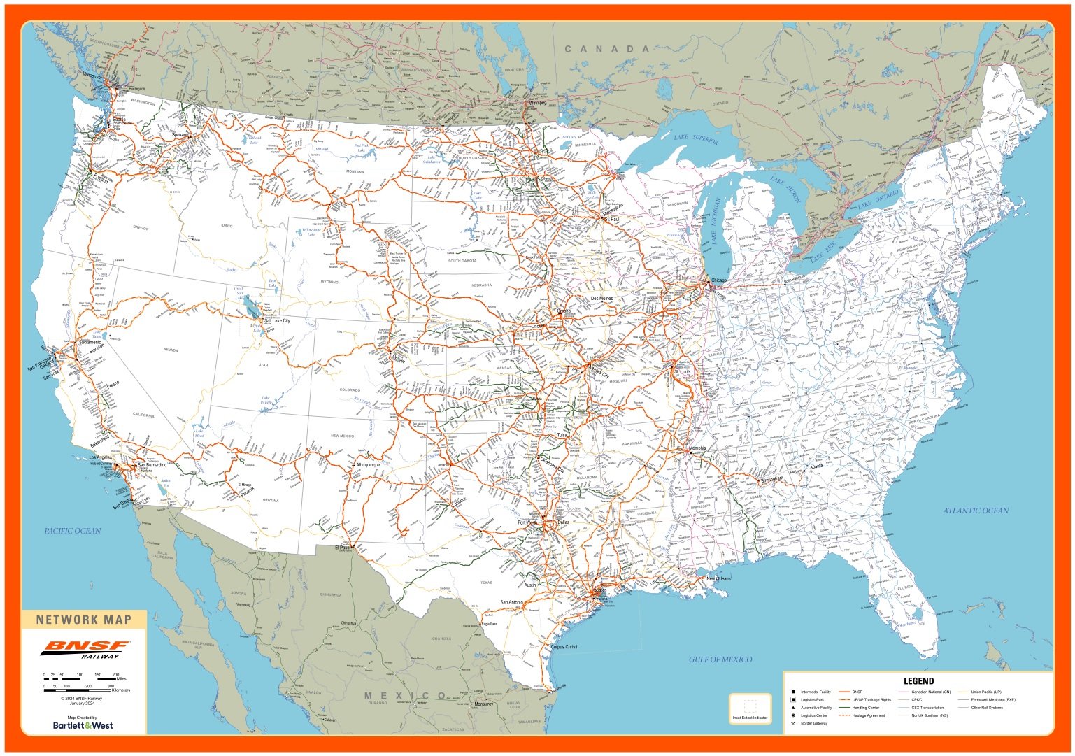 Solve BNSF network map jigsaw puzzle online with 150 pieces