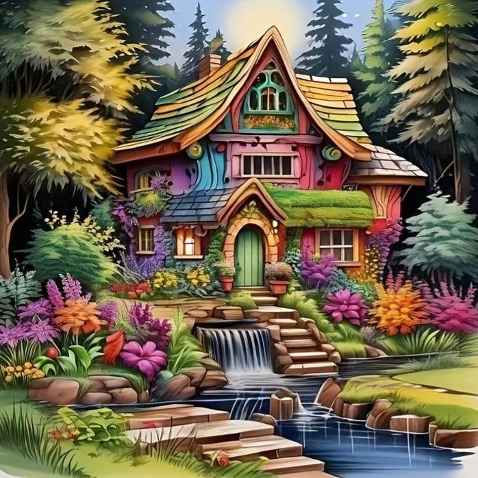Solve Rainbow Cottage jigsaw puzzle online with 64 pieces