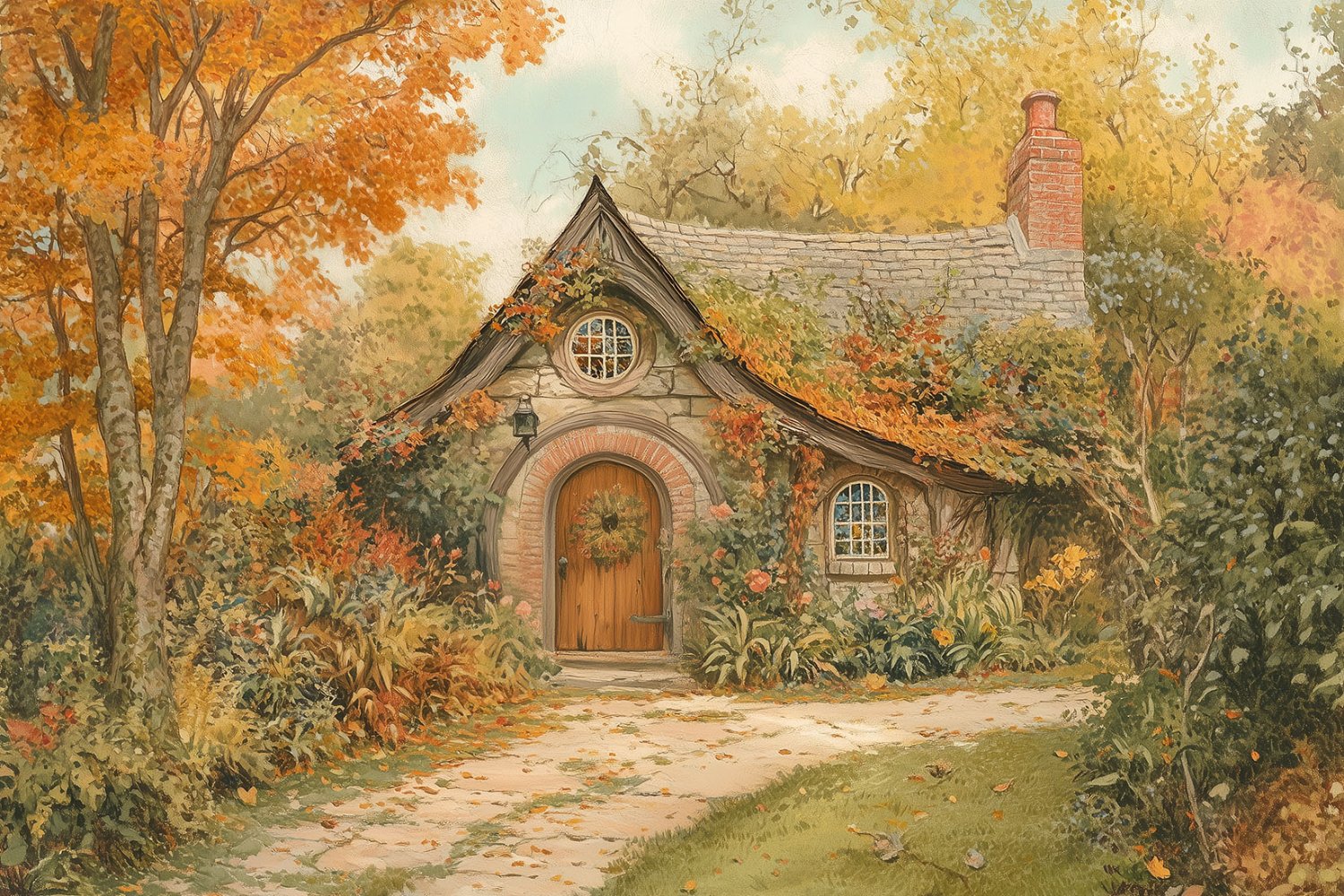 Solve Autumn Cottage jigsaw puzzle online with 12 pieces