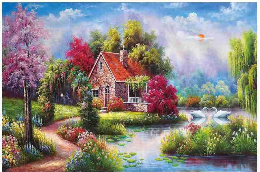 Solve Pretty cottage pretty surrounding's... jigsaw puzzle online with ...