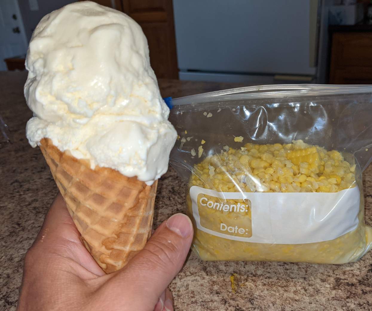 Solve Boring Puzzle of The Night: Vanilla waffle cone & sweet corn ...