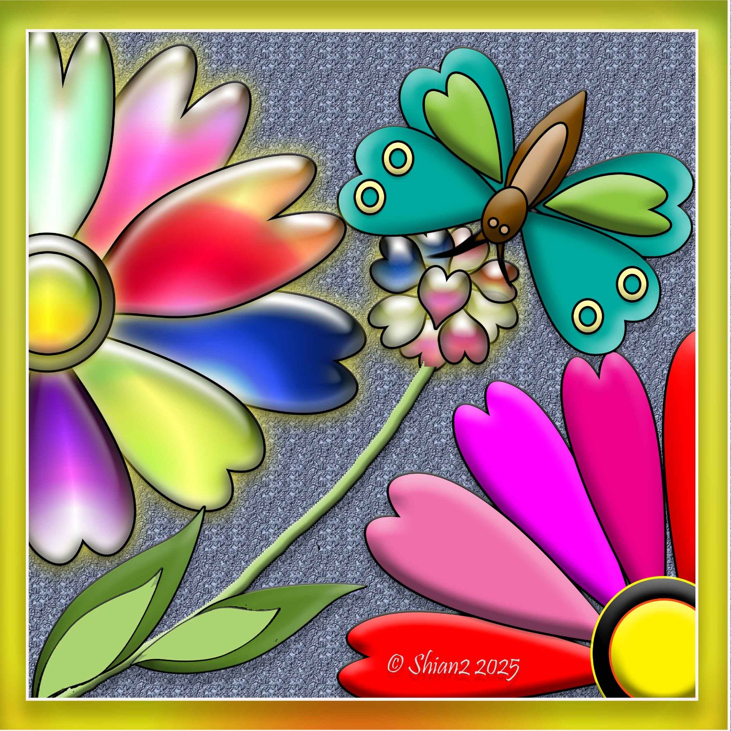 Solve Flowers and a Butterfly jigsaw puzzle online with 121 pieces