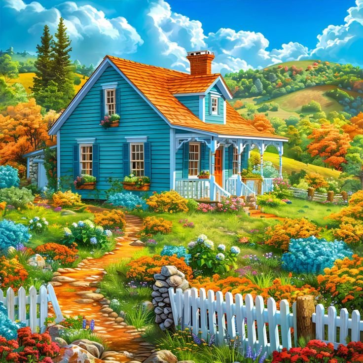 Solve Country Cottage jigsaw puzzle online with 64 pieces