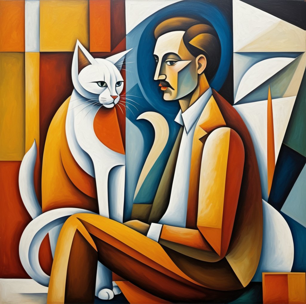 Solve A man with a white cat (Cubist style) jigsaw puzzle online with ...