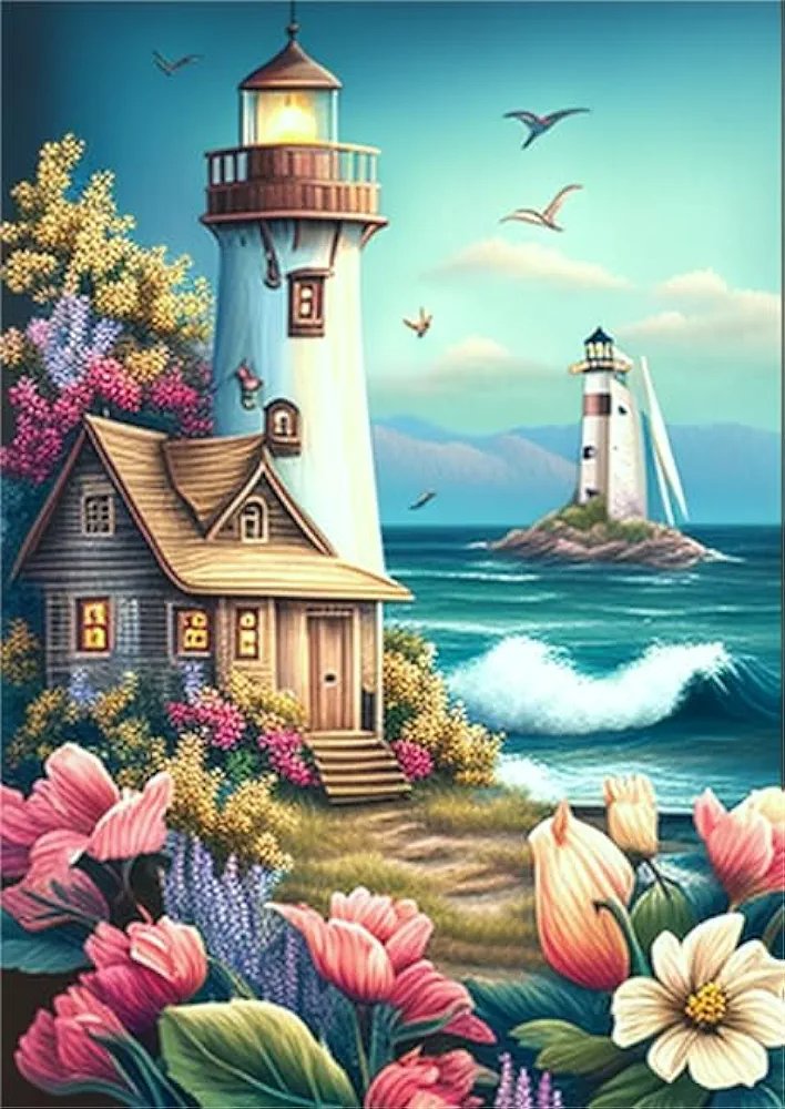 Jigsaw Puzzle | 140 pieces | Lighthouse, beautiful flowers.... | Jigidi